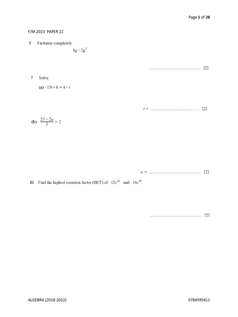 Algebra (2018 - 2022) | PDF | Technology & Engineering