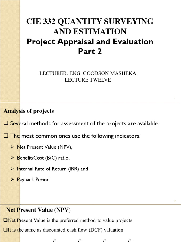 Lecture 12 Project Analysis CIE 332 - 2021 | Download Free PDF | Net Present Value | Internal ...