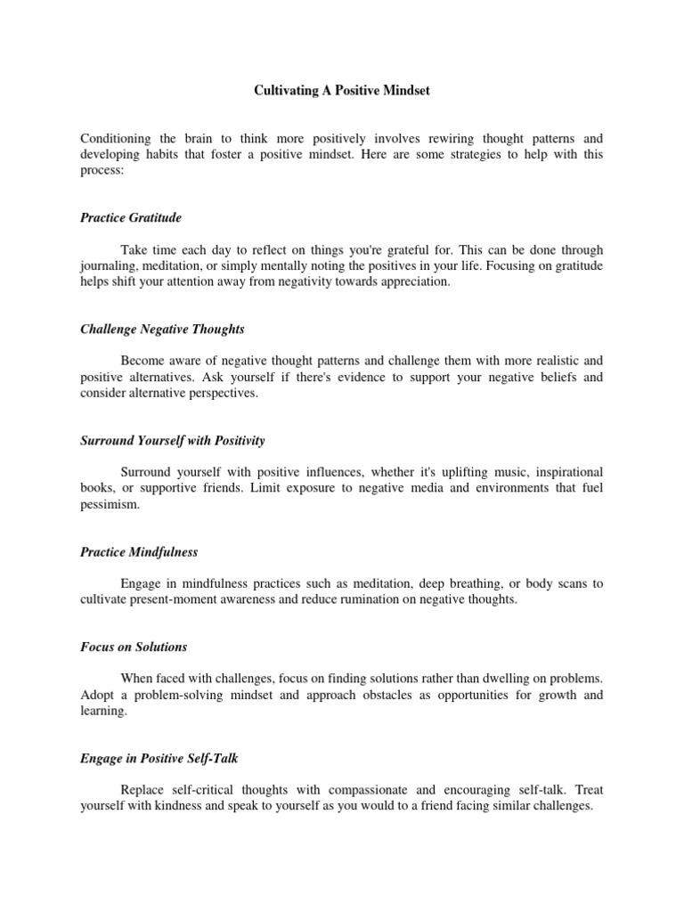 Strategies for a Positive Mindset | PDF | Optimism | Thought