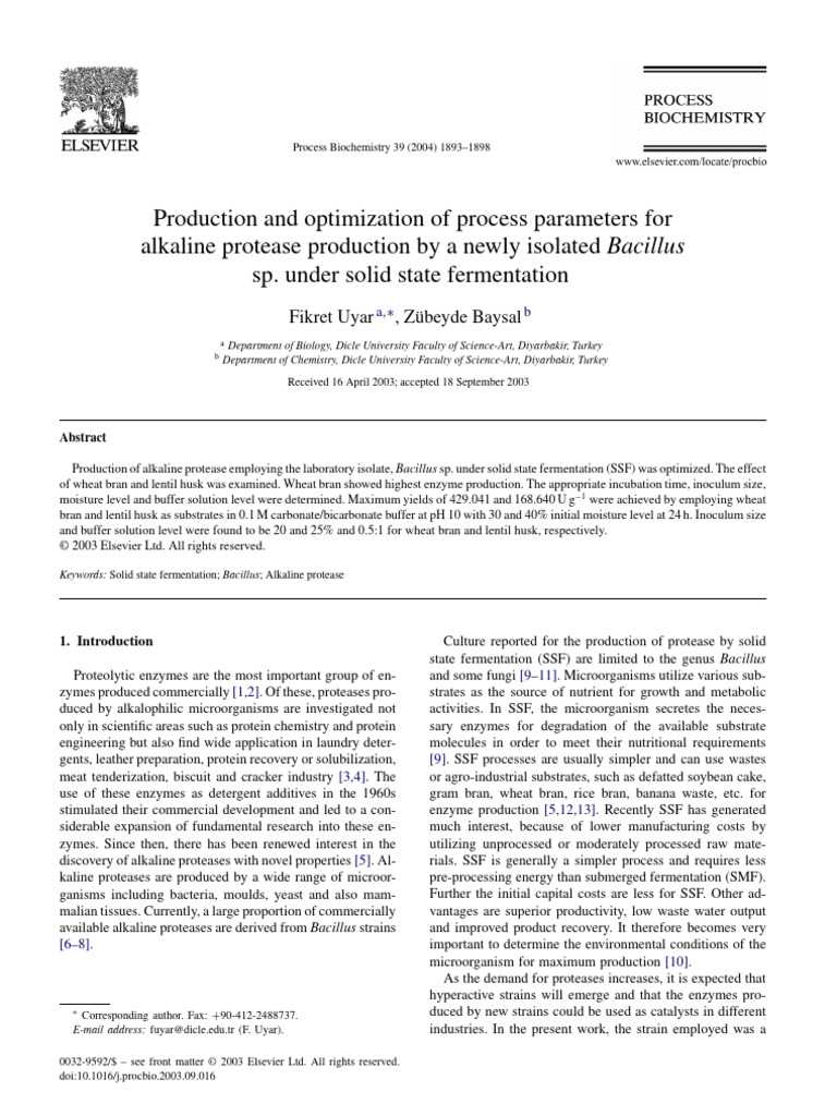 Production And Optimization Of Process Parameters For Alkaline Protease Production By A Newly