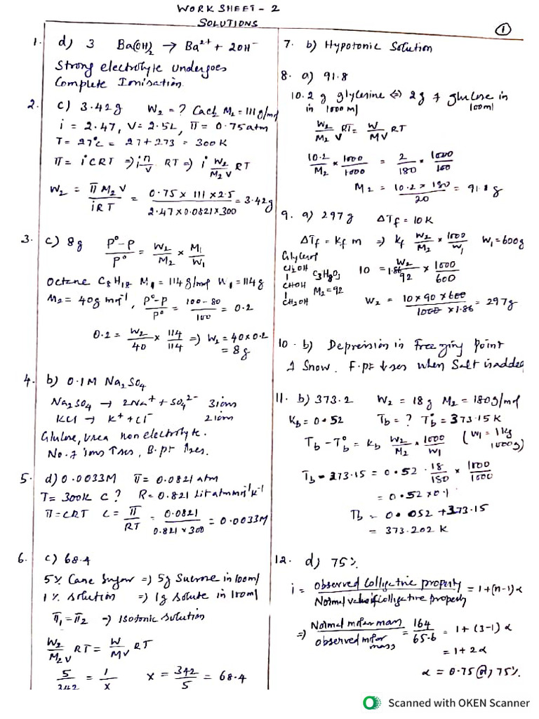 Worksheet 2 Chemistry Key | PDF