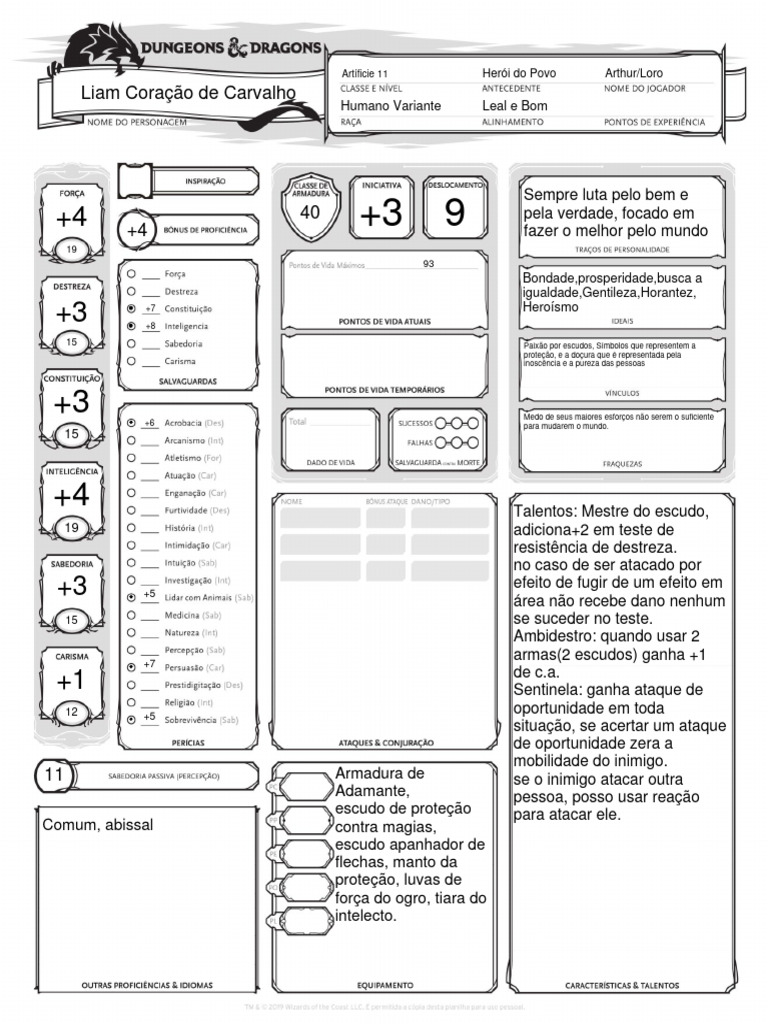 Ficha Oficial D&D 5E LIAM-1 | PDF
