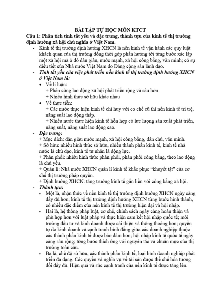 BÀI TẬP TỰ HỌC MÔN KTCT | PDF