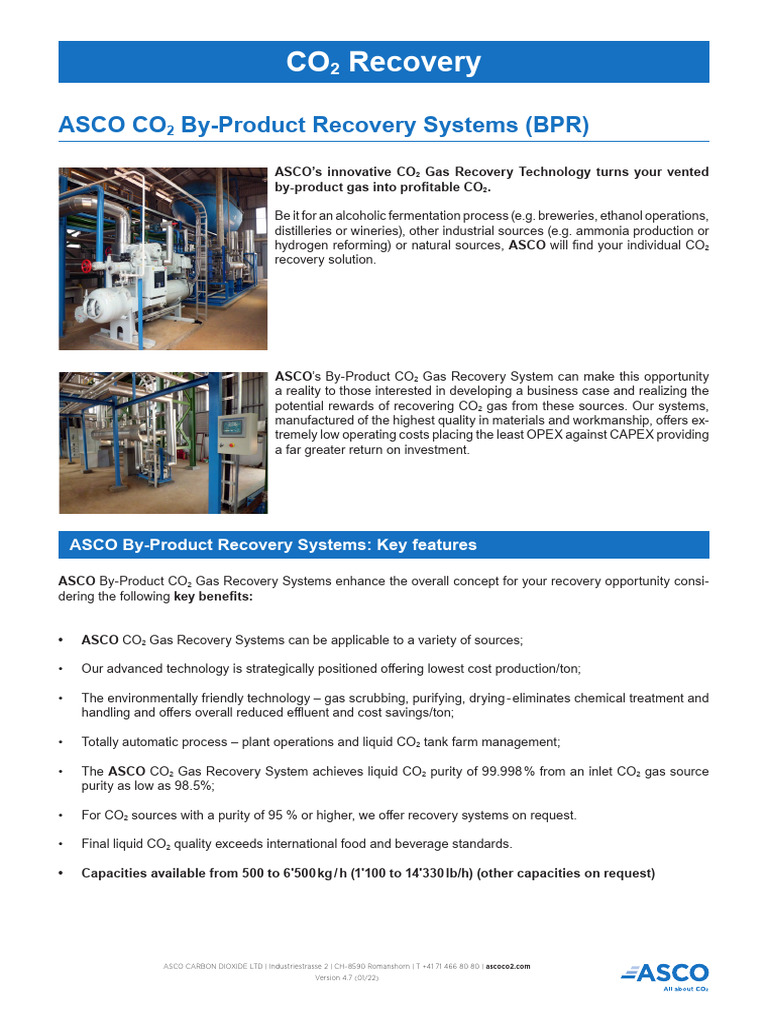 ASCO CO2 Gas Recovery Systems | PDF | Carbon Dioxide | Gases