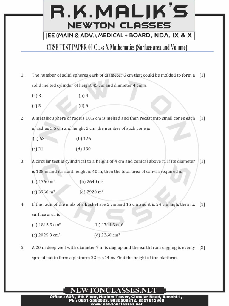 Surfsace Area and Volume T1 FF | PDF