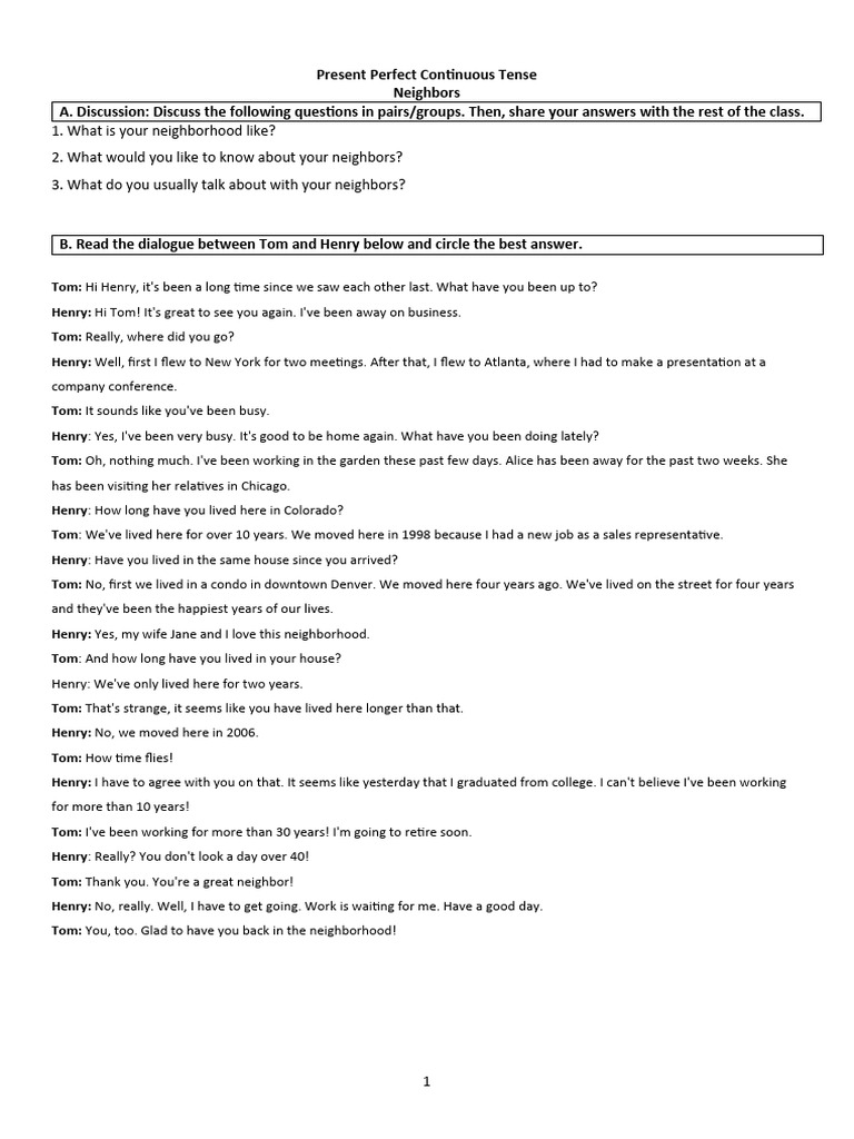 B1 - Present Perfect Continuous Tense Revised | PDF