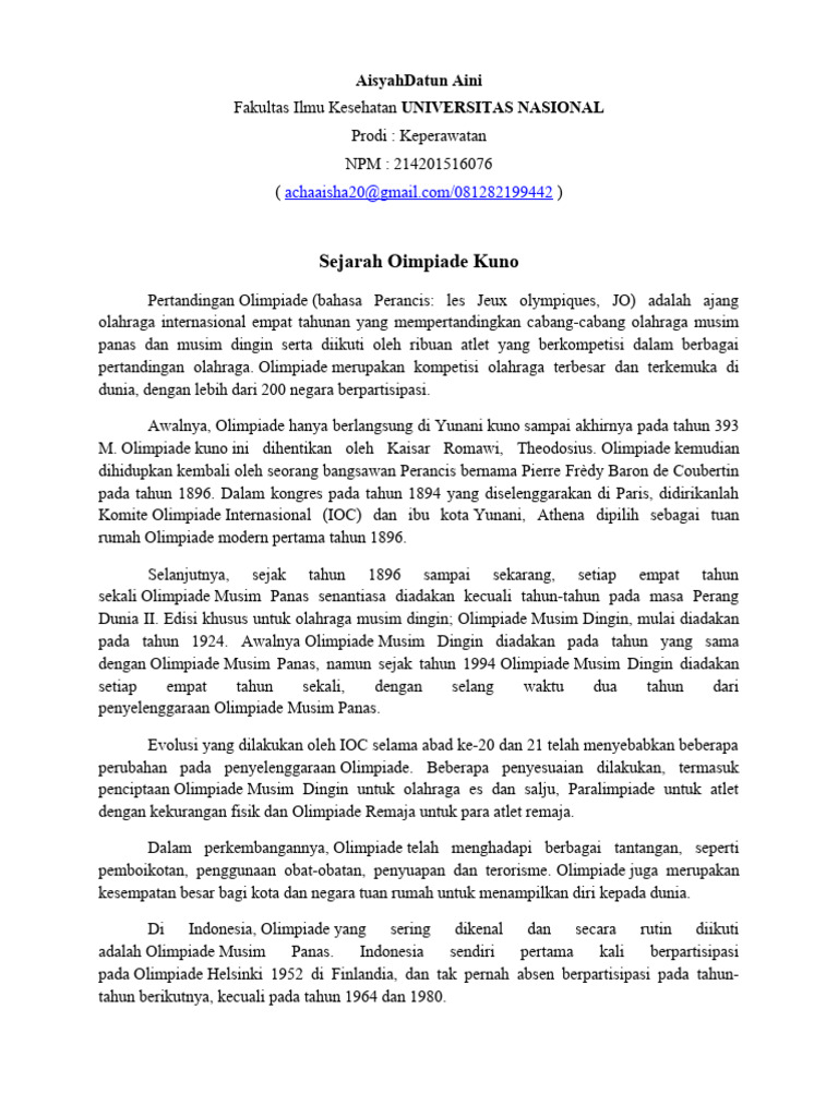 Paper Sejarah Olimpiade Kuno | PDF | Ilmu Sosial