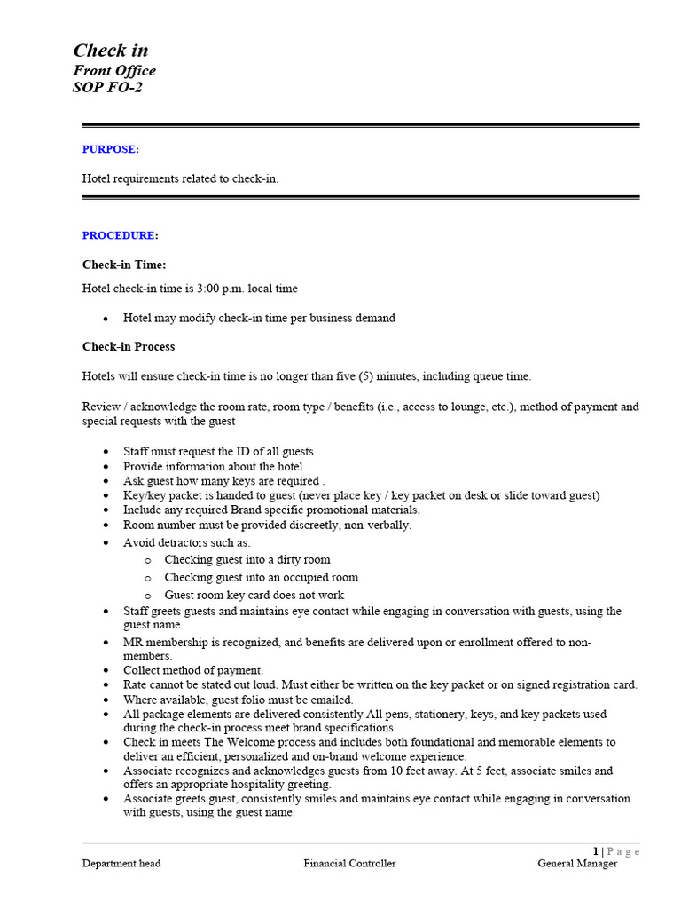 SOP FO-2 Check-In | PDF | Credit Card