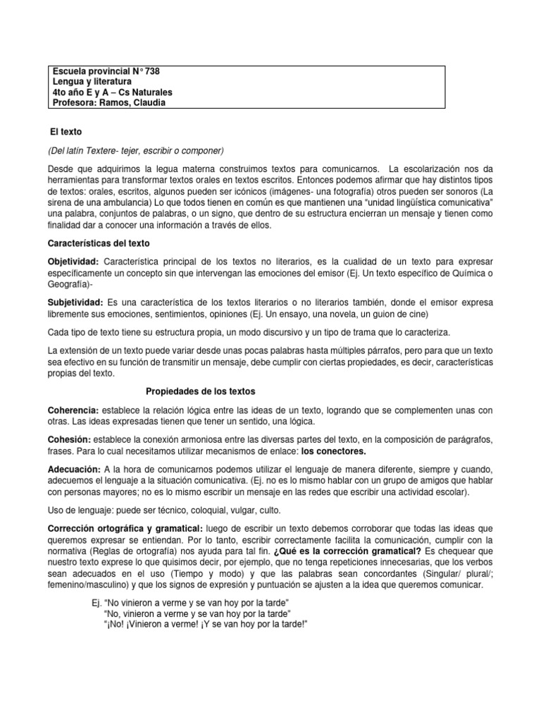 Apunte Teórico #1. 4to Año | PDF | Comunicación | Puntuación