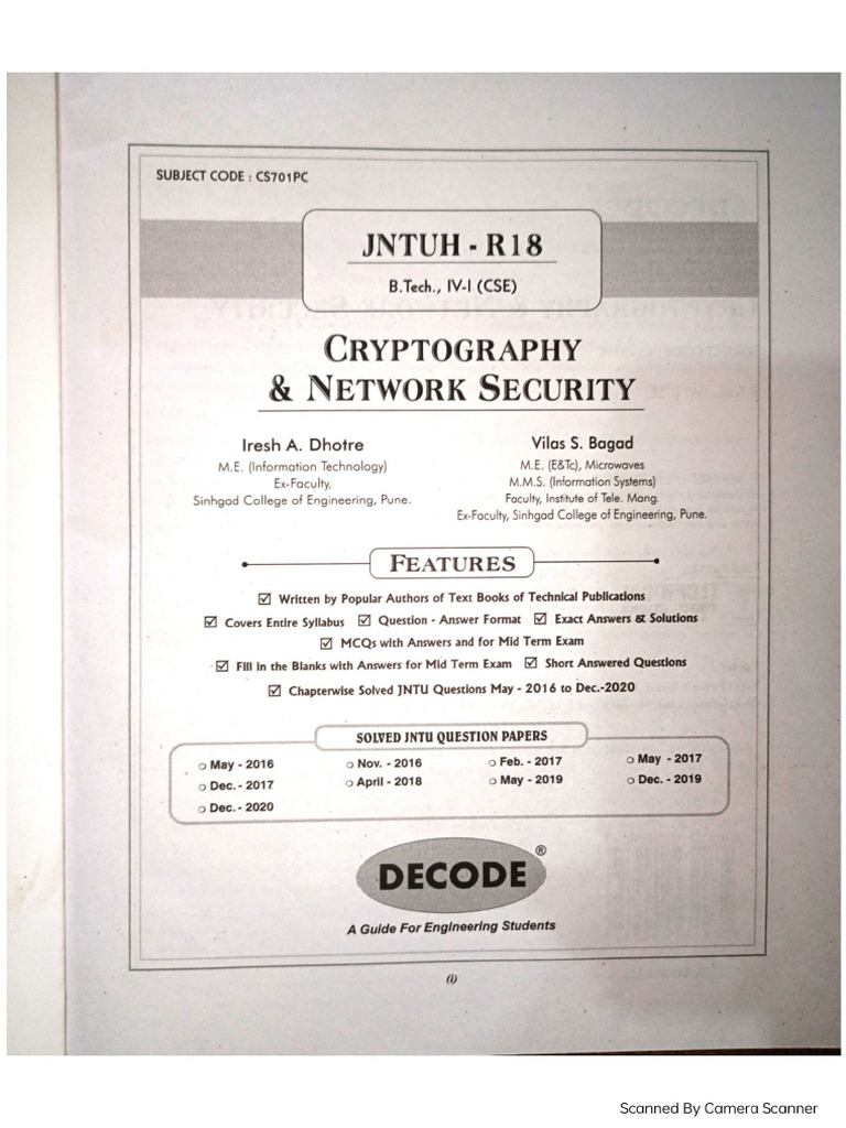Cryptography and Network Security.. Decode r18 Cse 2022 | PDF