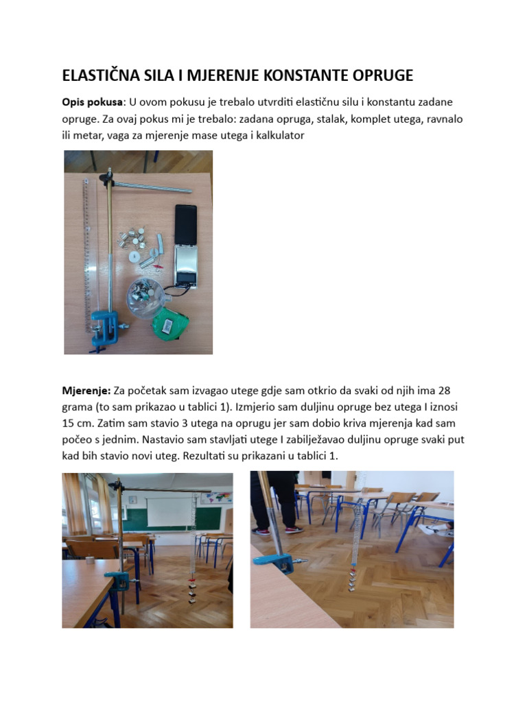 Elastična Sila I Mjerenje Konstante Opruge | PDF