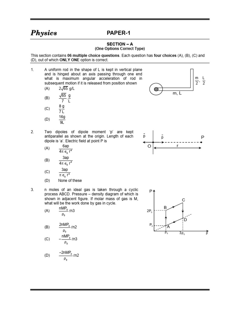 Mock Test-4 - Physics - P1 - QP | PDF | Electron | Waves