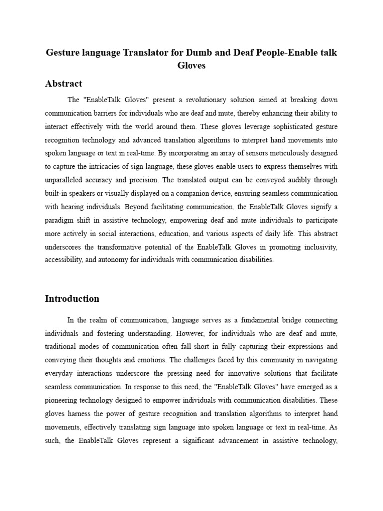 Gesture Translator Gloves for Deaf Users | PDF | Communication | Speech ...