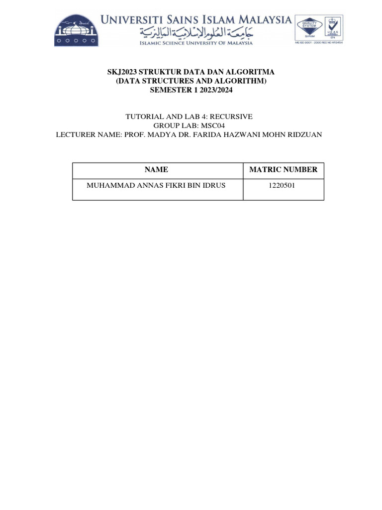 Dsa Tuto4 1220501 | PDF | Algorithms And Data Structures | Software Engineering