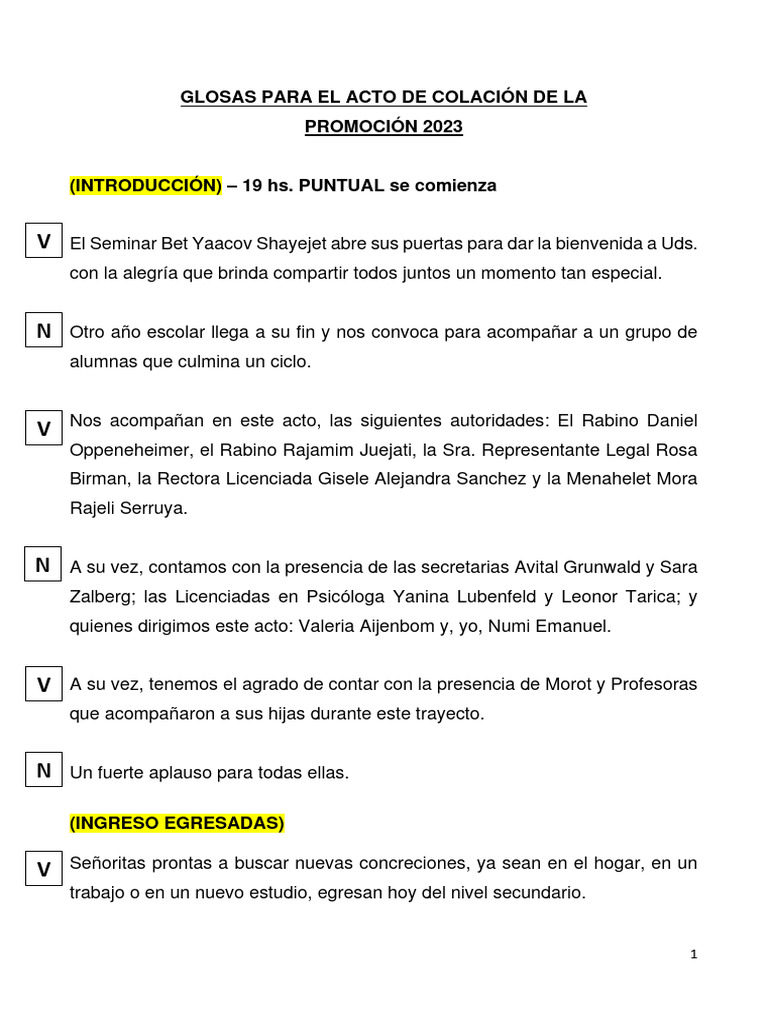 Glosas Acto de Colación 2023 | PDF
