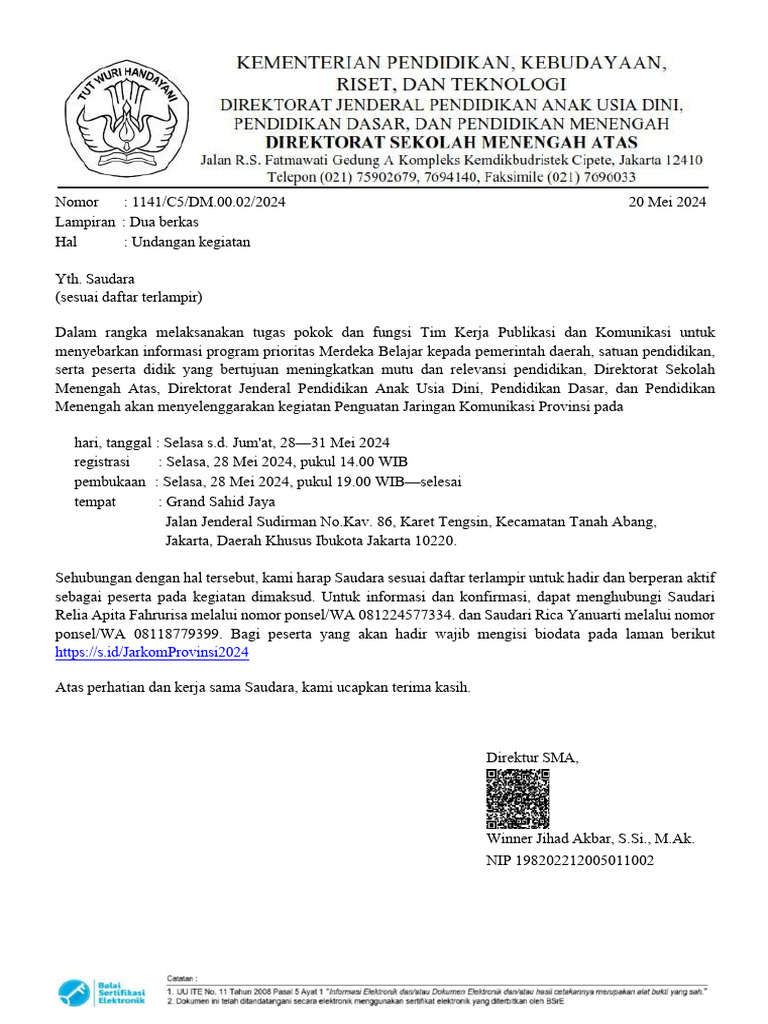 SU - Peserta Eksternal Kegiatan Penguatan Jaringan Komunikasi Provinsi (HUMAS, MKKS, PIC UPT PDM ...