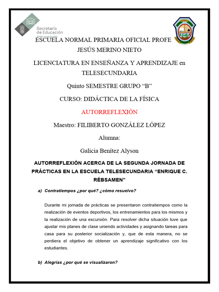 Autorreflexion | Descargar gratis PDF | Enseñando | Biología