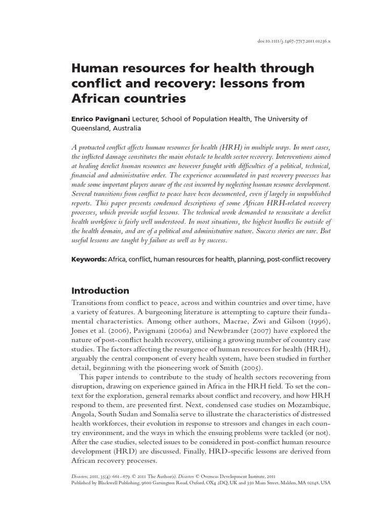 Human Resources For Health Through Conflict and Recovery | PDF | Health ...