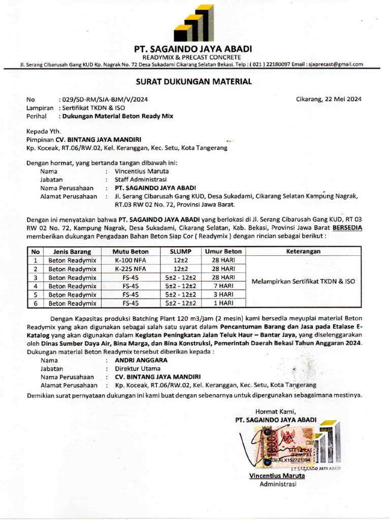 Surduk 034-2024 Cv. Bintang Jaya Mandiri (Teluk Haur-Bantar Jaya) | PDF