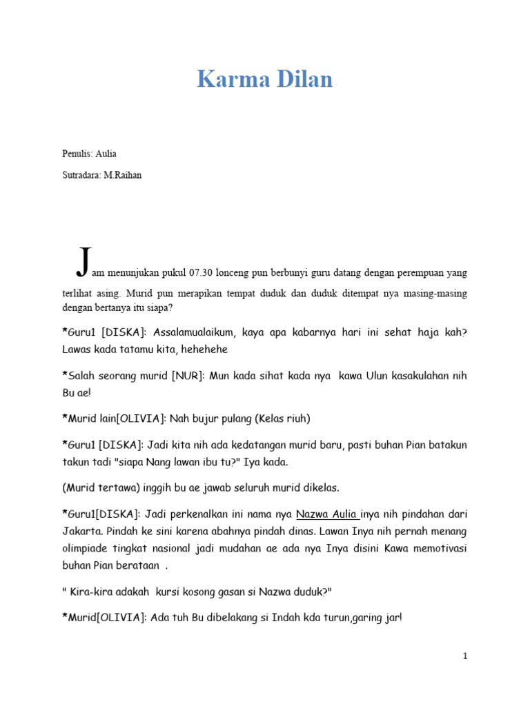 Drama Sekolah: Karma Dilan | PDF