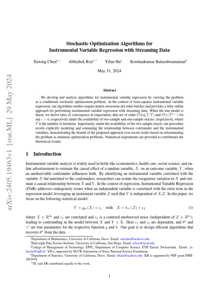 Stochastic Optimization Algorithms For Instrumental Variable Regression With Streaming Data ...