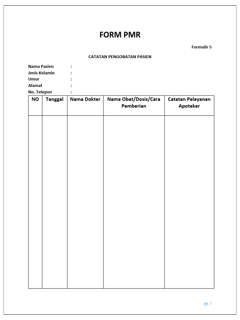 Form PMR (Catatan Pengobatan Pasien) | PDF
