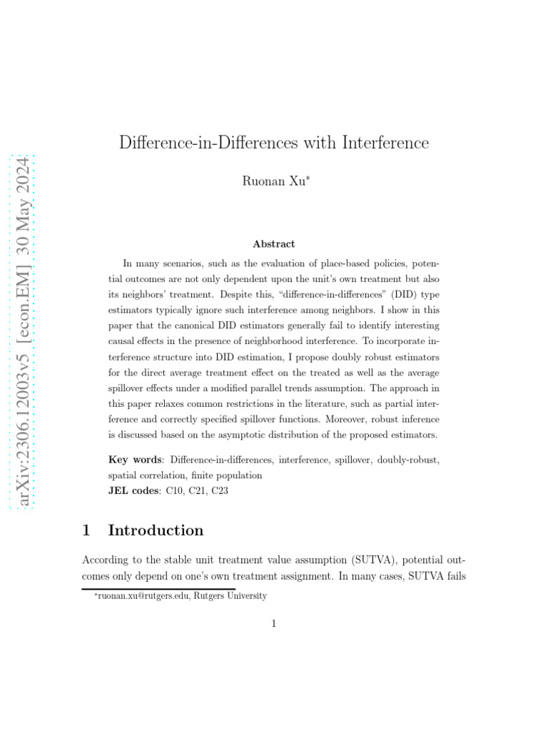 Difference-in-Differences With Interference: Ruonan Xu | Download Free ...