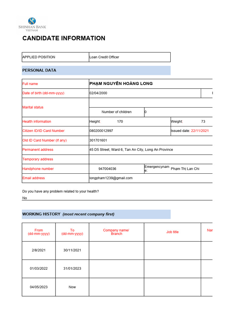 Candidate Information Form | PDF