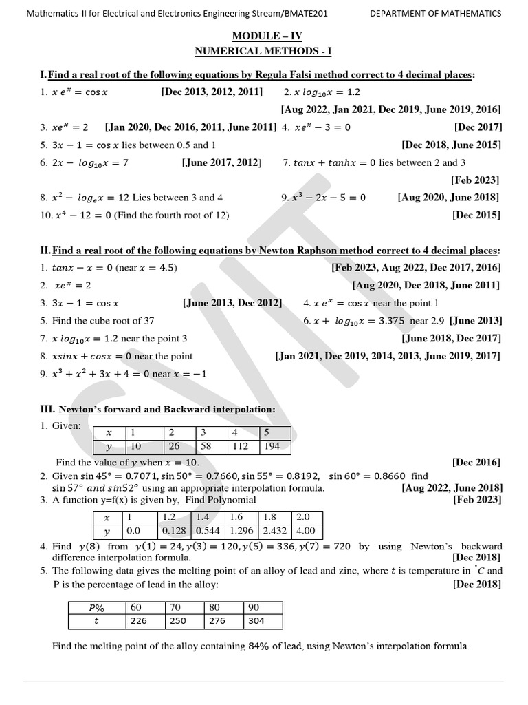 Module IV - Numerical Methods - I | PDF | Interpolation | Mathematics Of Computing