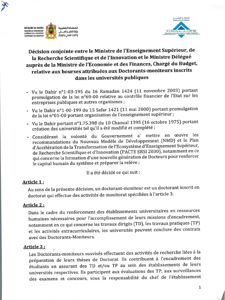 Décision Conjointe Enssup Finance | PDF