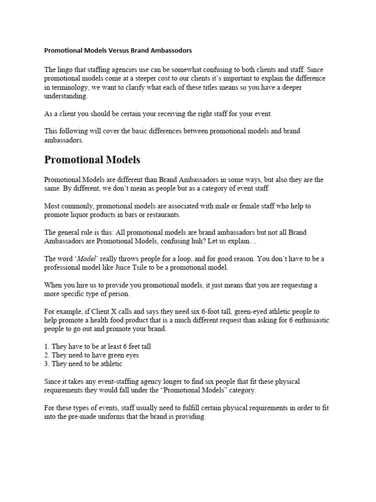 Promotional Models Versus Brand Ambassodors | PDF | Brand | Business ...