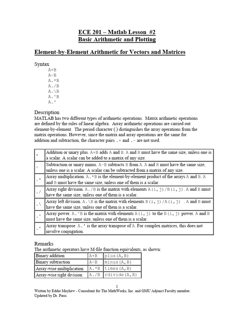 Matlab Class2 | PDF | Matrix (Mathematics) | Trigonometric Functions