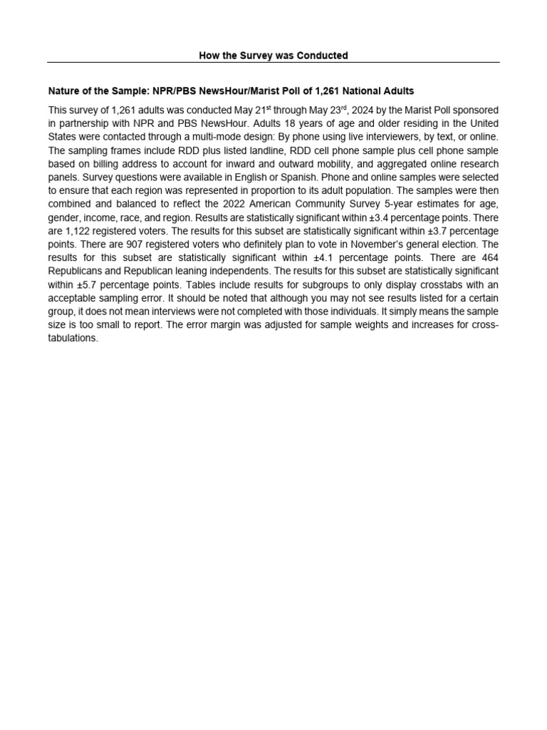 NPR PBS NewsHour Marist Poll USA NOS and Tables 202405241406 | PDF ...
