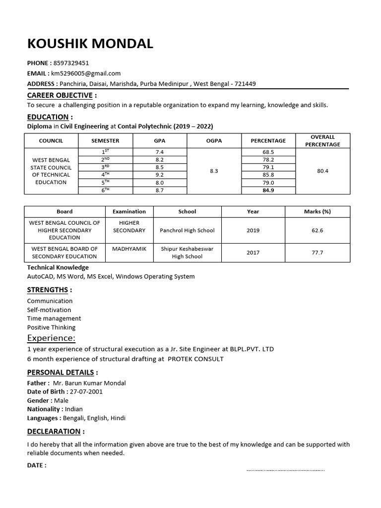 Resume Koushik Mondal | PDF