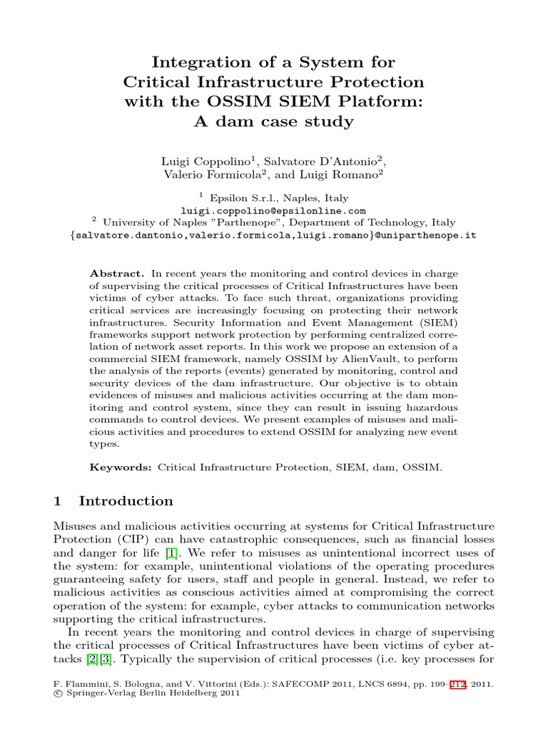 Integration of A System For Critical Infrastructure Protection With The OSSIM SIEM Platform: A ...