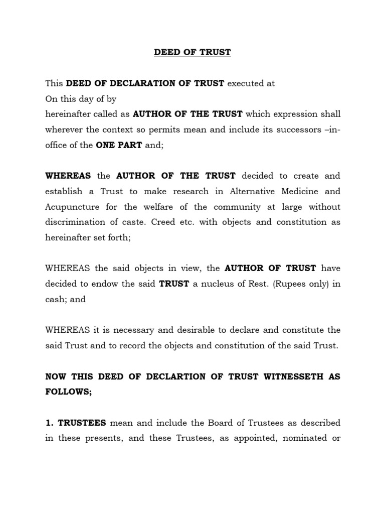 Deed of Trust Sample | Download Free PDF | Board Of Directors | Indemnity