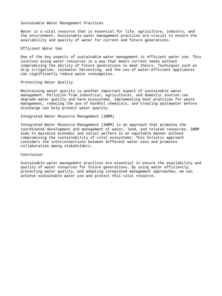 Sustainable Water Management Practices | PDF | Wellness | Science ...