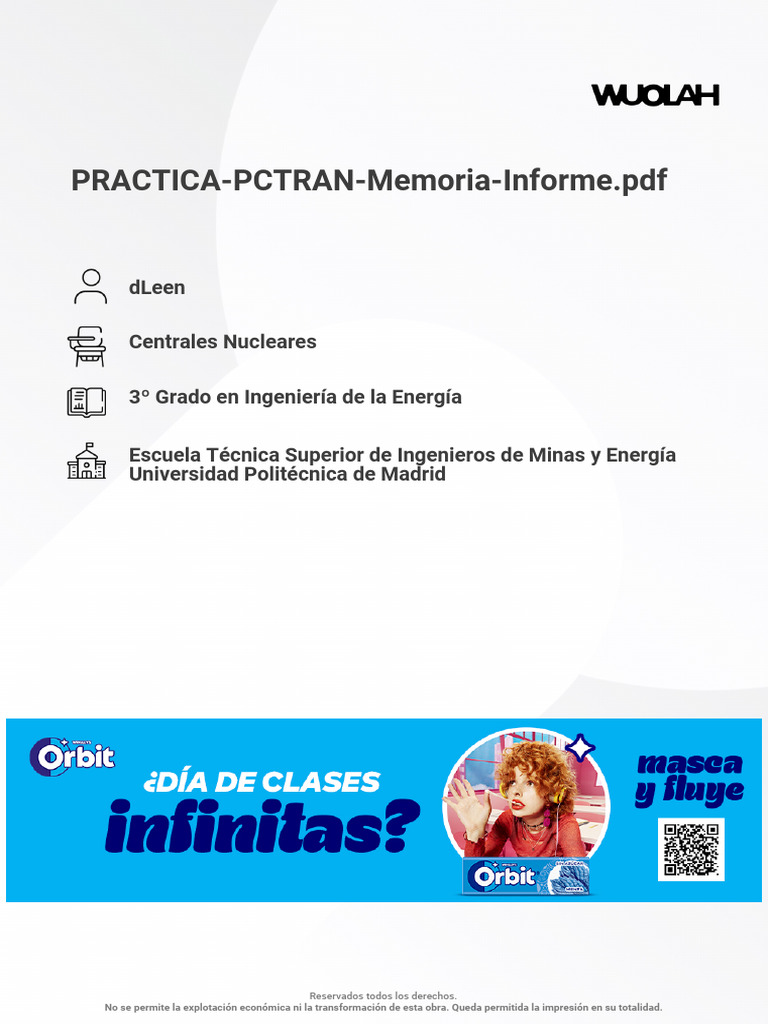 Wuolah Free PRACTICA PCTRAN Memoria Informe | PDF | Reactor de agua a presión | Planta de ...