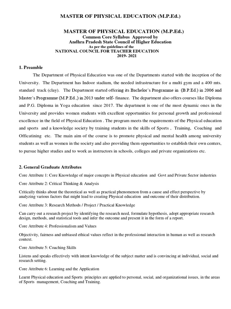 M.P.Ed. Program Overview and Syllabus | PDF | Asana | Yoga