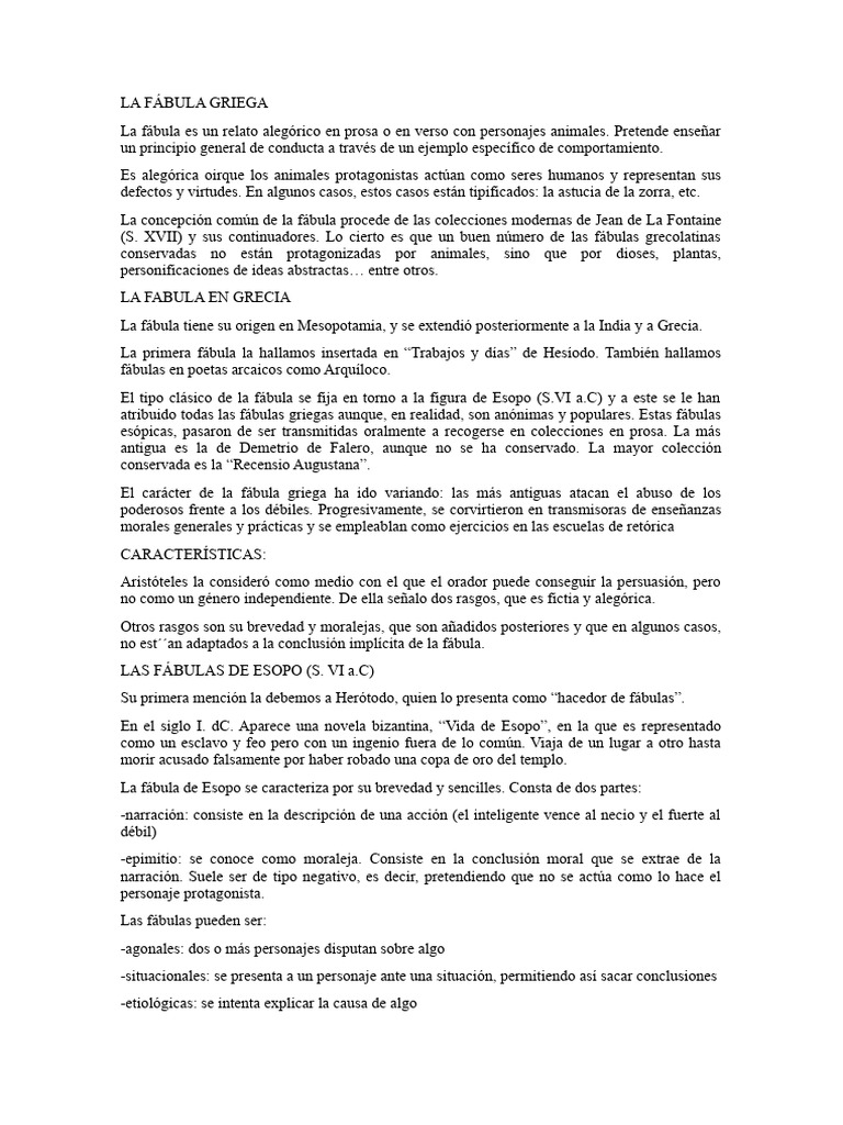 Historia y características de la fábula griega | PDF | Fábula | Esopo