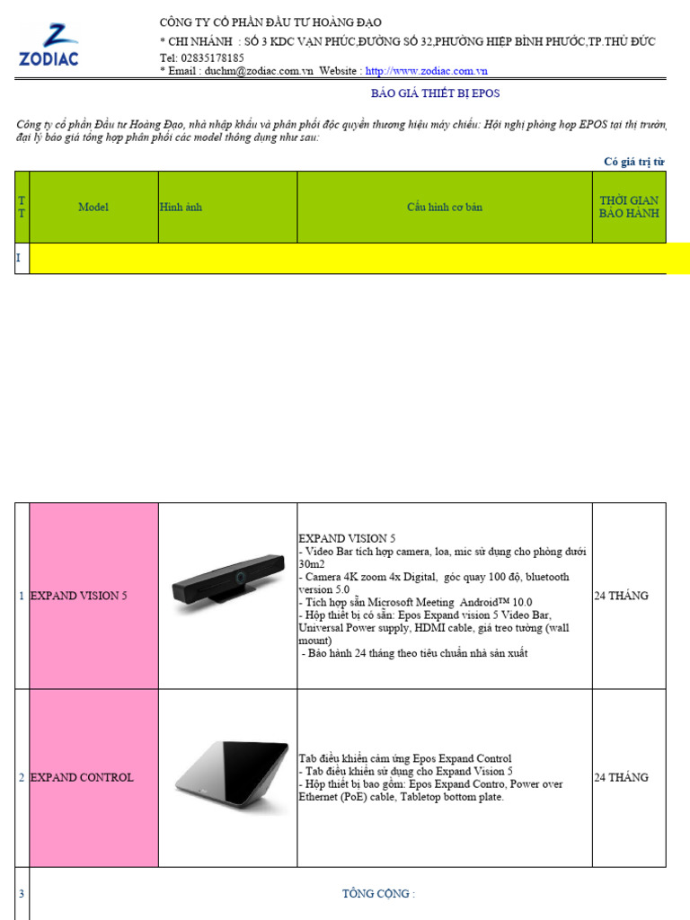 Báo Giá Epos Vision 5-3 | PDF