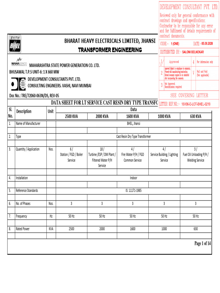 Jhansi Dry Type Xmer Data Sheet DS-72060-63-Rev 05 | Download Free PDF ...