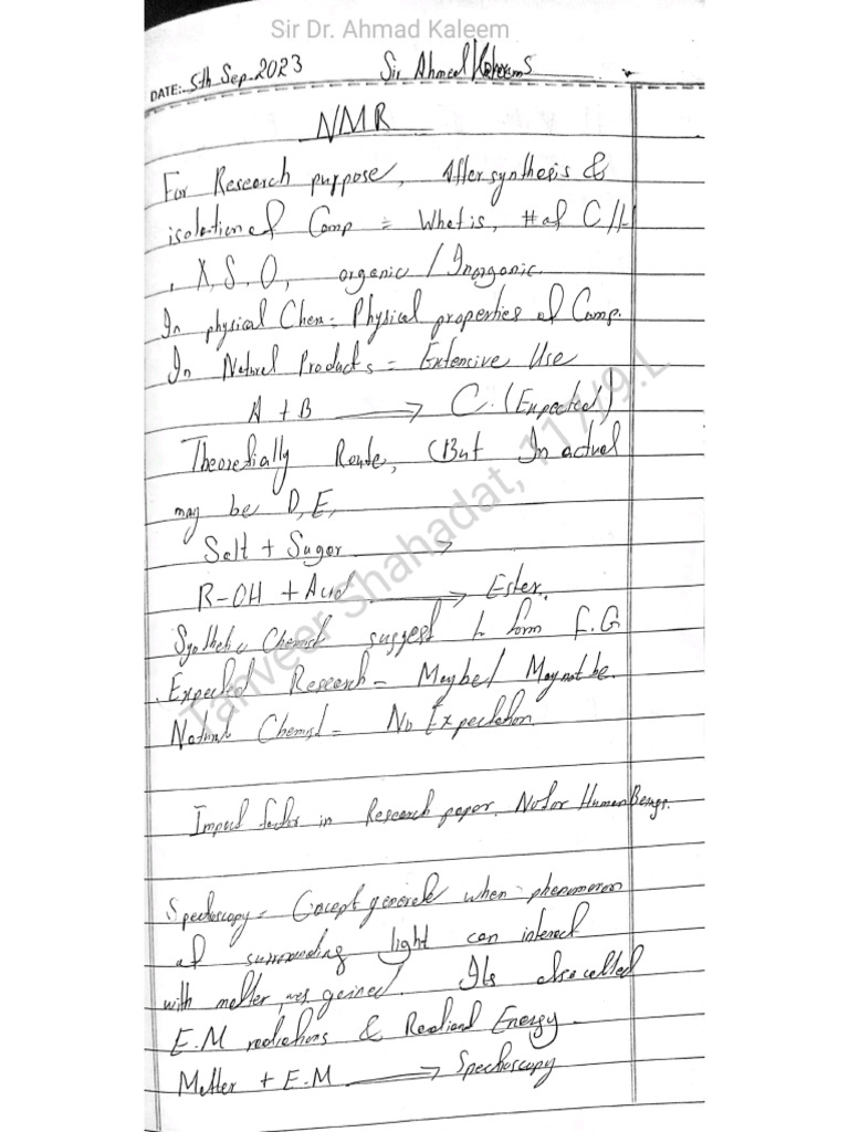 NMR Spectroscopy, Sir Dr. Ahmad Kaleem | PDF