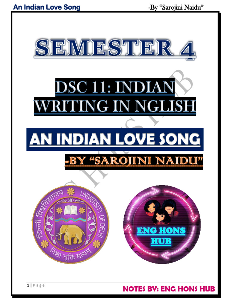 "AN INDIAN LOVE SONG" by Sarojini Naidu | PDF | Love | Poetry