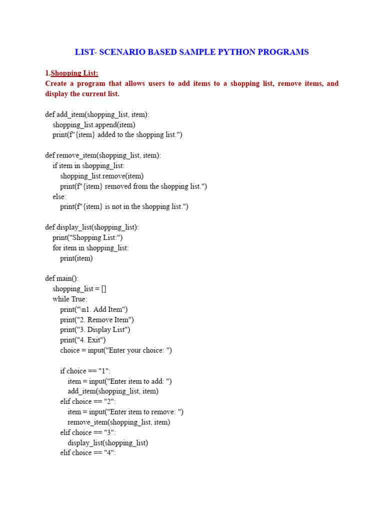 List - Scenario Based Sample Python Programs | PDF | Time Management | Professional Skills