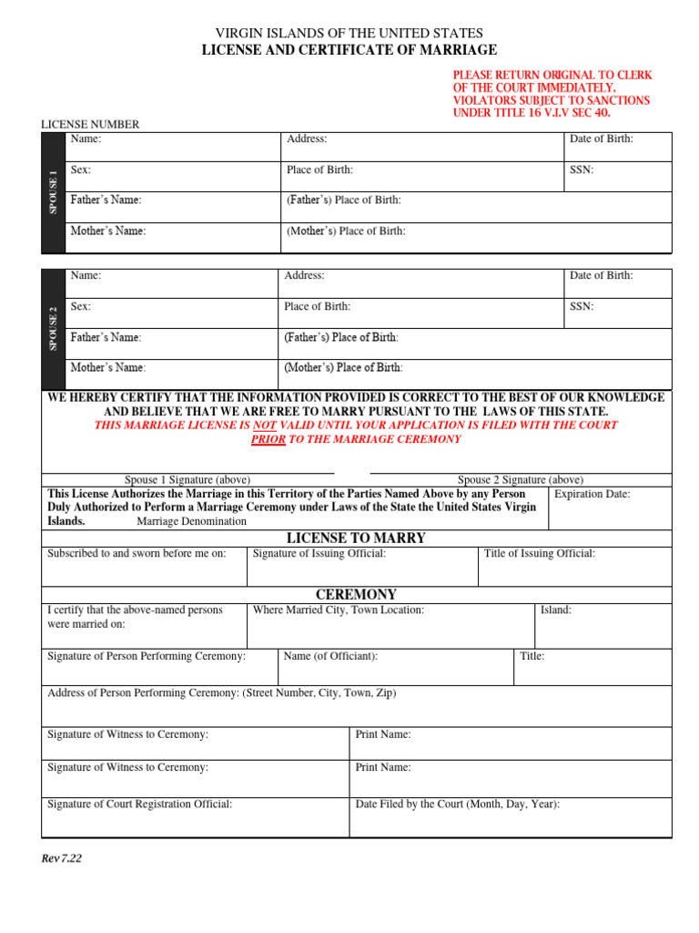 Marriage License Certificate - Revised 7.2022 | PDF | Marriage ...
