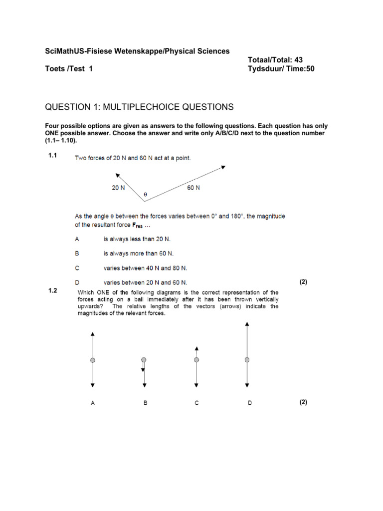 Test 1 Kinematics and Newtons Laws | PDF | Velocity | Newton's Laws Of ...