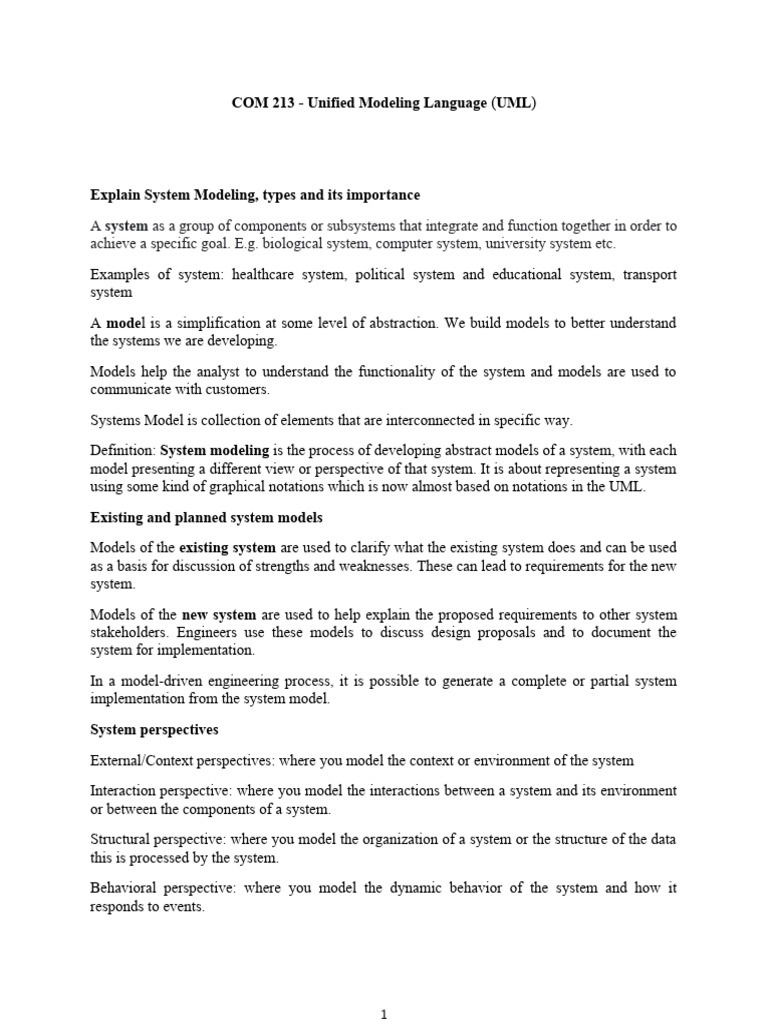 Com 213 Uml Lecture Note | Download Free PDF | Unified Modeling Language | Class (Computer ...