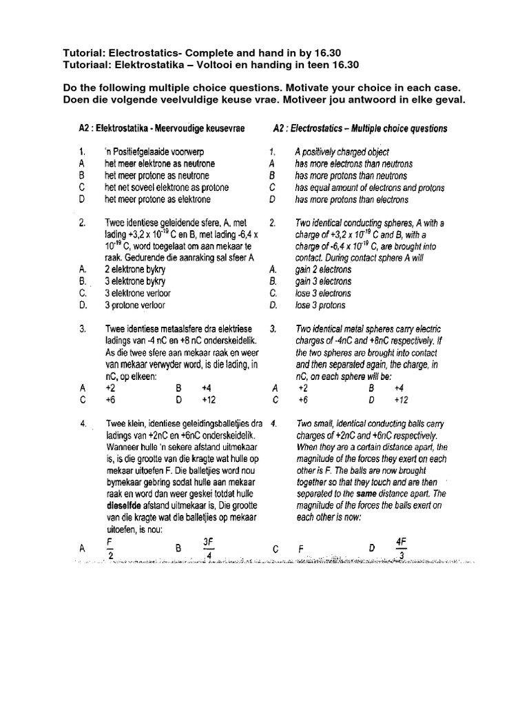 Tutorial Electrostatics and Electric Fields | PDF | Electric Field ...