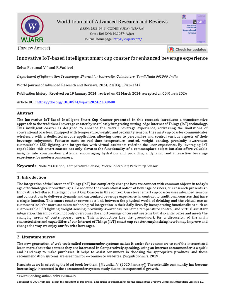 Innovative IoT-based Intelligent Smart Cup Coaster | PDF | Internet Of ...